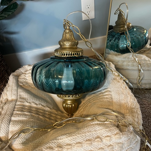 Wall Decor | Refurbished Midcentury Swag Light In Ocean Blue And Pure ...